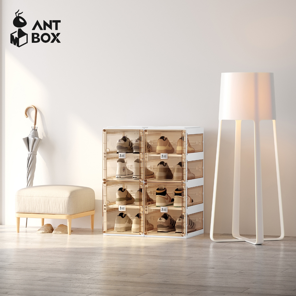 ANTBOX Transparent Shoe Box Brown Side Transparent 4 Layers 8 Pairs ...