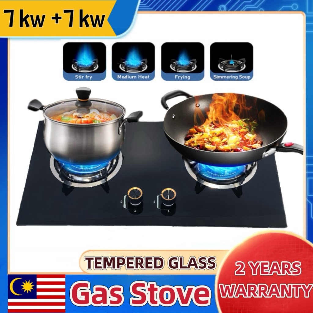 7kw Gas Stove Tempered Glass Embedded Double Burner Household Kitchen ...