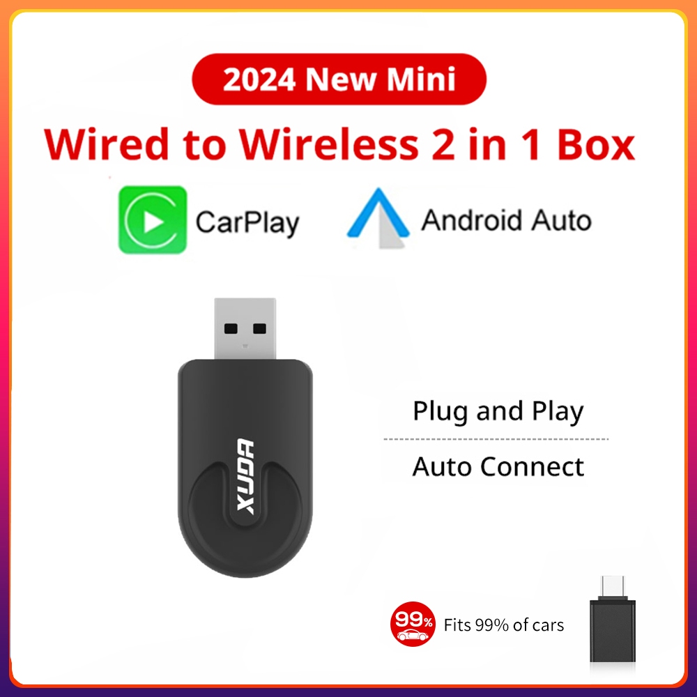 Smart Carplay AI Box 2 In 1 Wired to Wireless Mini Car Play USB Dongle ...