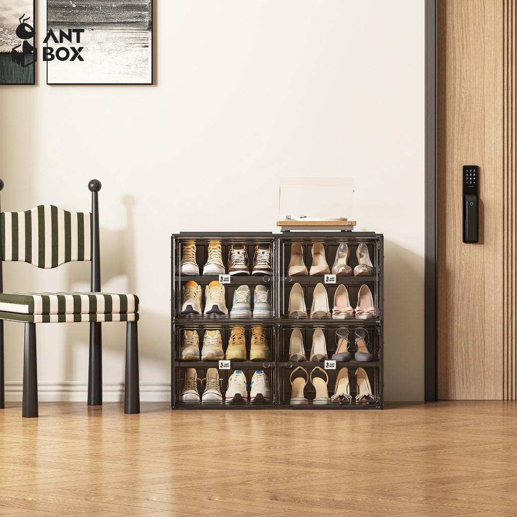 ANTBOX Shoe Cabinet Black 16Pairs Installation-Free Portable Stackable ...