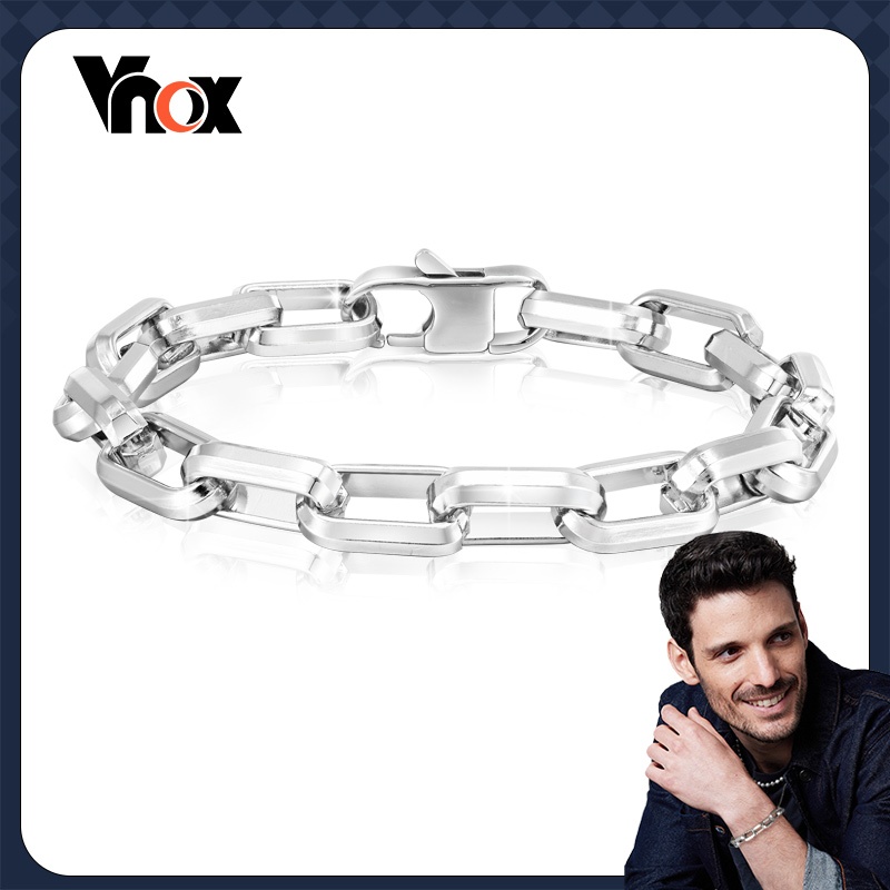 Vnox Brand fashion 5mm Paperclip Chain Bracelet for Men, Casual Stylish Rectangle Links ...