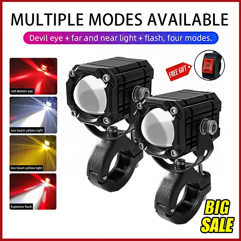 Motorcycle LED Lights High/Low White Yellow Red DRL + Strobe Mode LED ...