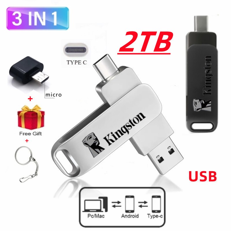 2TB 3 in 1 OTG flash drive USB Type-C U Drive 128GB 256GB 512GB 1TB ...