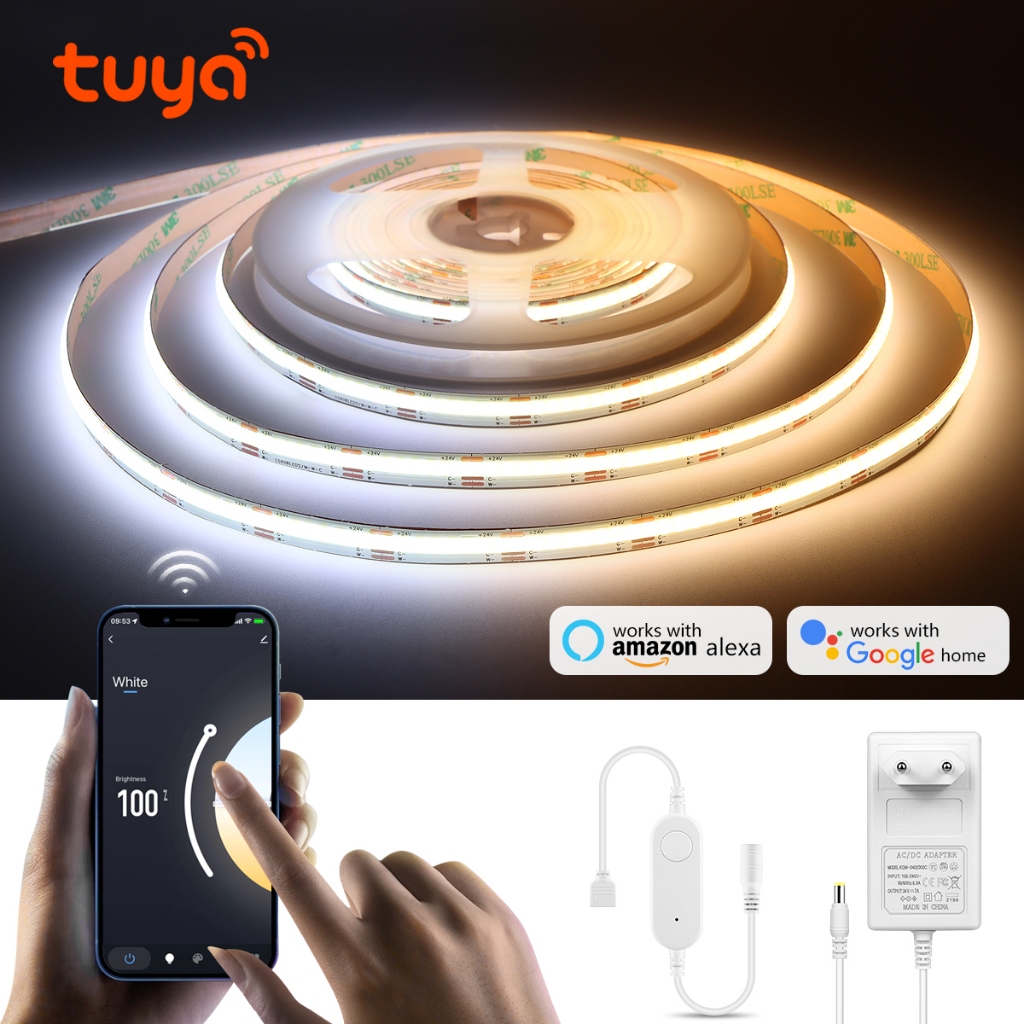 Tuya Smart WiFi COB CCT LED Strip Light DC24V 3M 5M 2700K-6500K ...