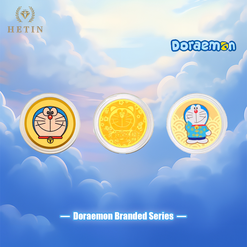 【HETIN】Doraemon Gold Coin emas(0.2-0.6g) 999 Pure Gold Red Envelope Investment gift Gold Bar Set ...