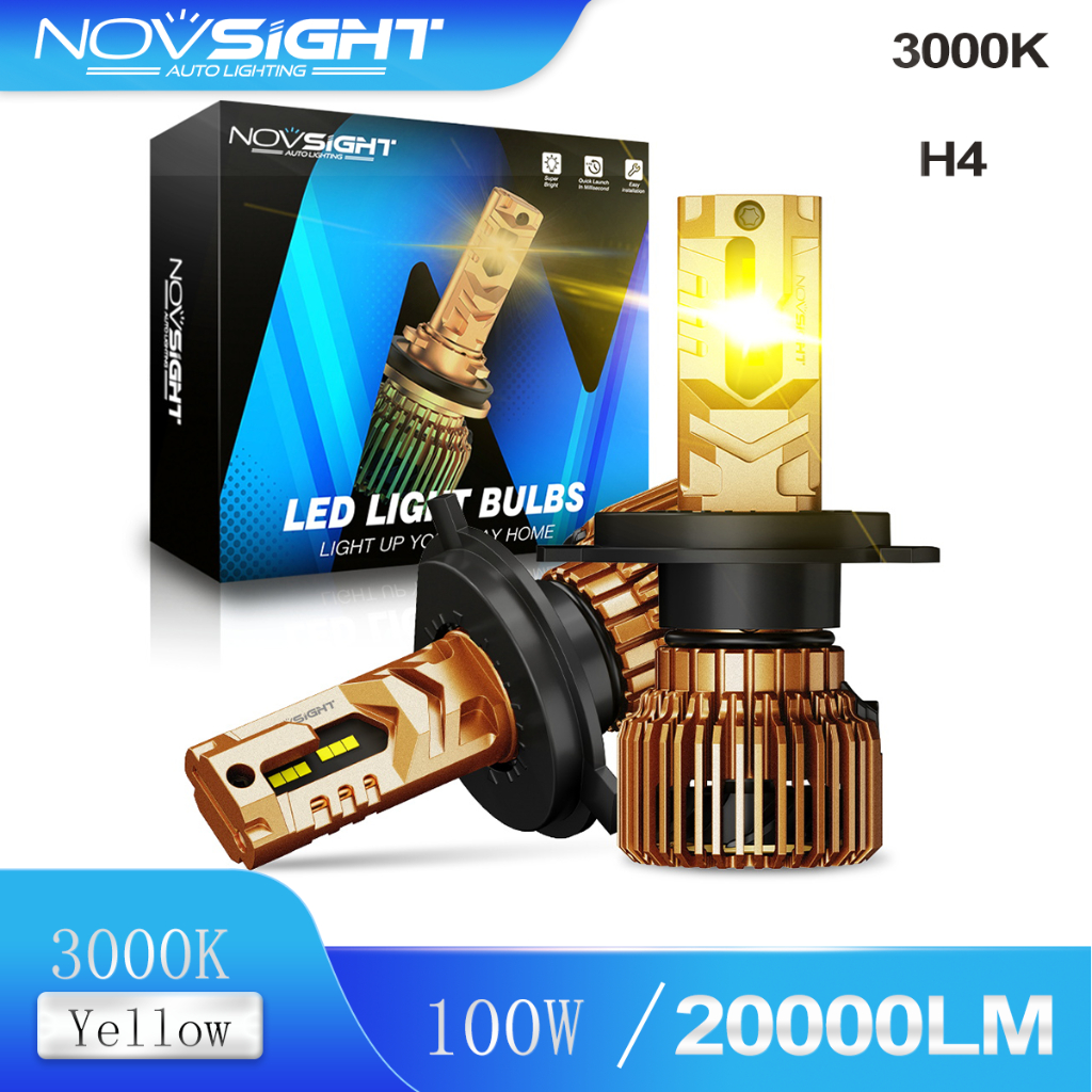Novsight 3000K yellow light N75Y H4 Car LED Headlight High & Low Beam ...