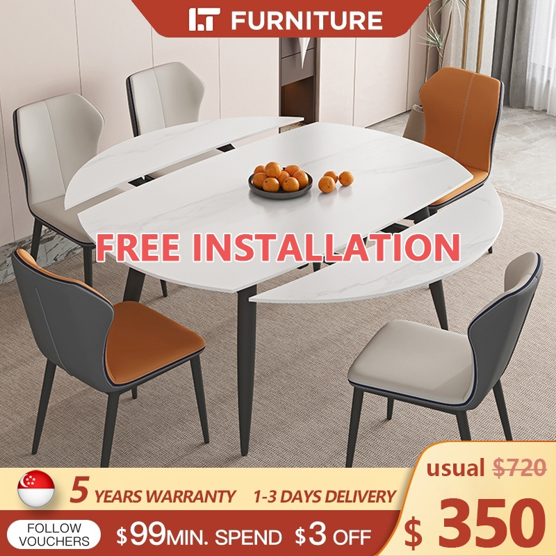 POP Extendable IT-store Round POP Folding HDB Sintered Stone Dining set ...