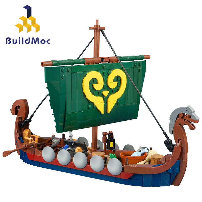 Buildmoc Viking Longship model Pirate Ship Heartless Building Blocks ...