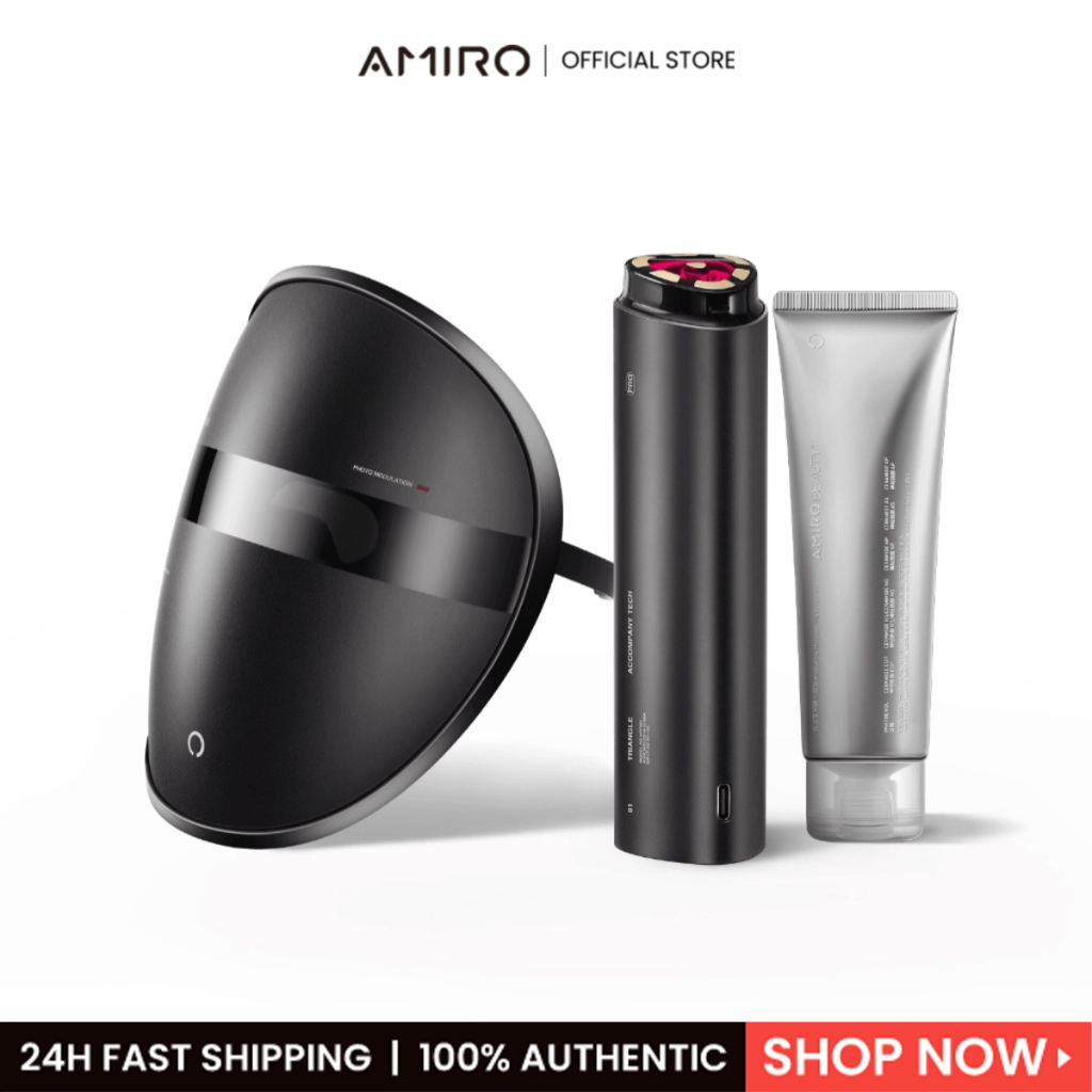 AMIRO R1 PRO Facial RF Skin Tightening Device - Black + L1 LED Light Therapy Mask - Black ...
