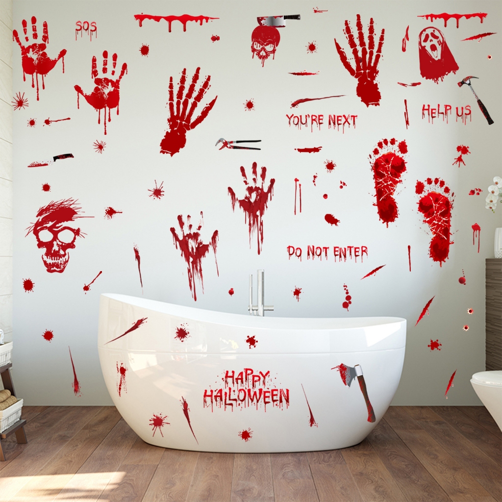 Halloween Decoration Bloody Handprint Window Stickers Horrible Wall ...