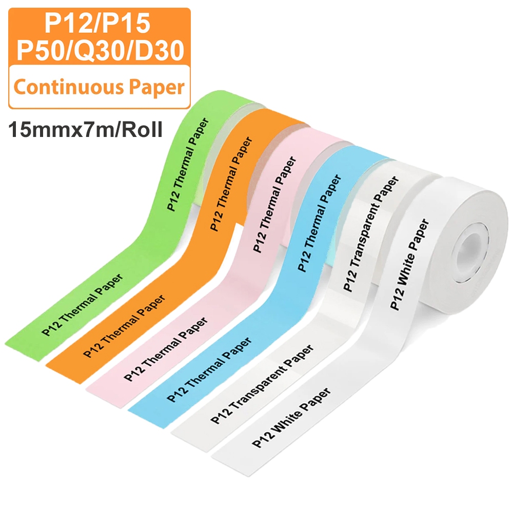 1Roll P12 P15 Continuous Paper 15mm*4M/15mm*7M Thermal Label Sticker Compatible D30 Q30 Marklife ...