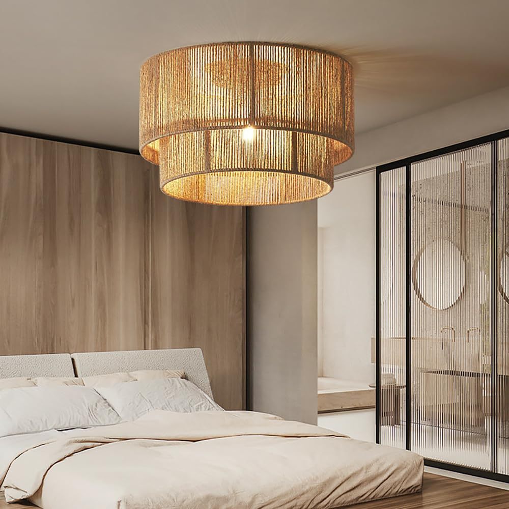 ROTAN LAMPU GANTUNG BOHO RATTAN CEILING LIGHT FIXTURE RUSTIC PENDANT ...