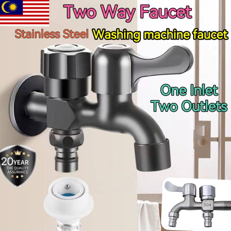 Stainless steel Washing machine faucet One in two out Double tap Bidet ...