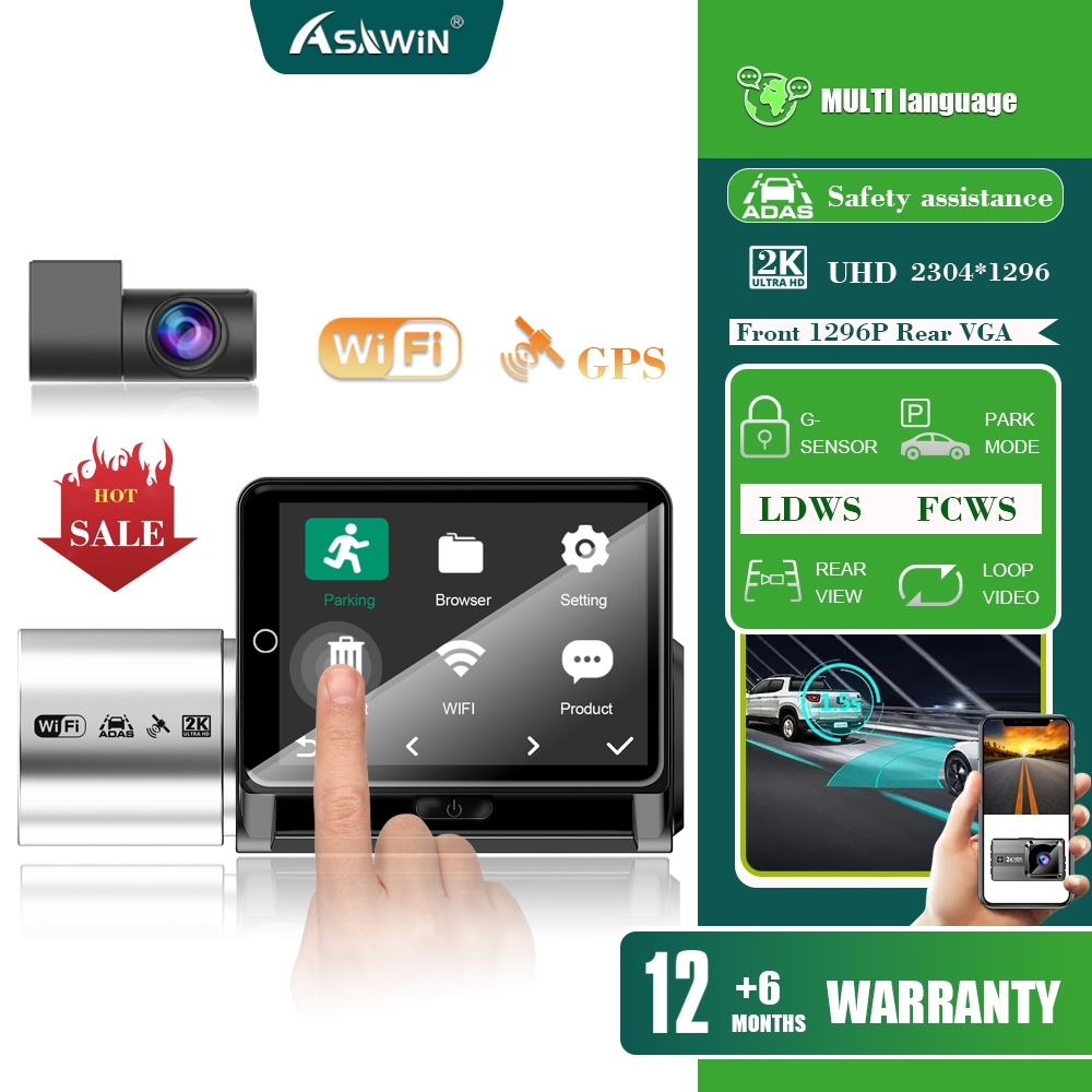 2K Dash Cam Wifi Gps ADAS Car Camera Asawin 2.45" Touch Ips Screen ...