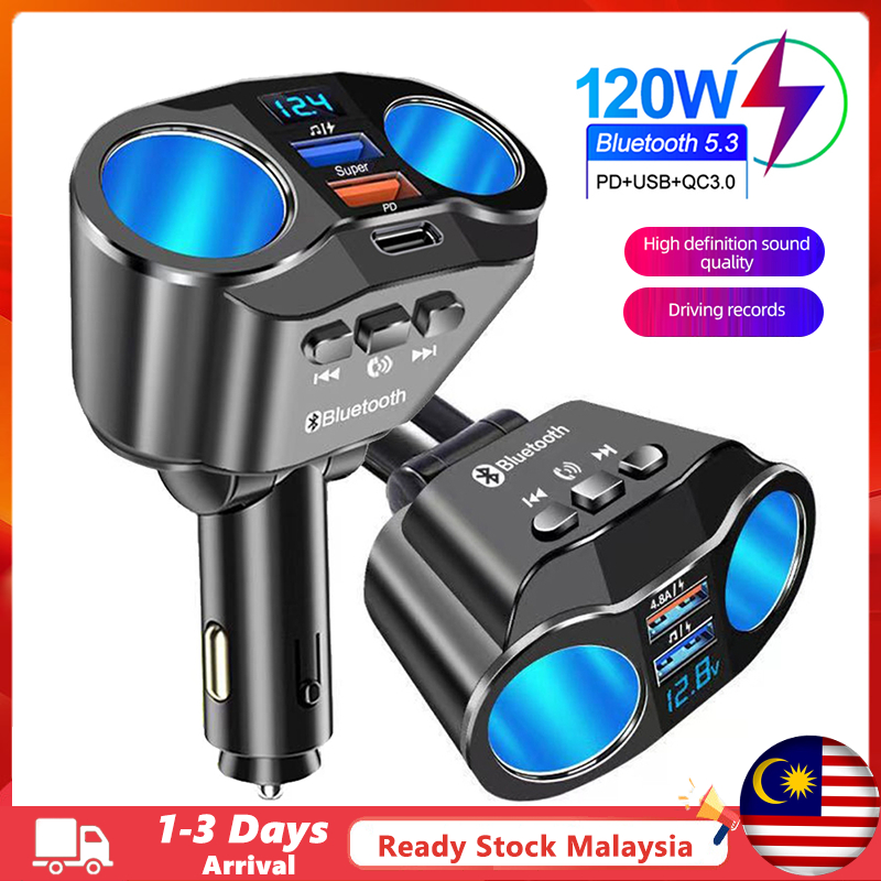(Local Seller) 120W Car Charger Adapter Socket Splitter Dual USB QC 3.0 ...