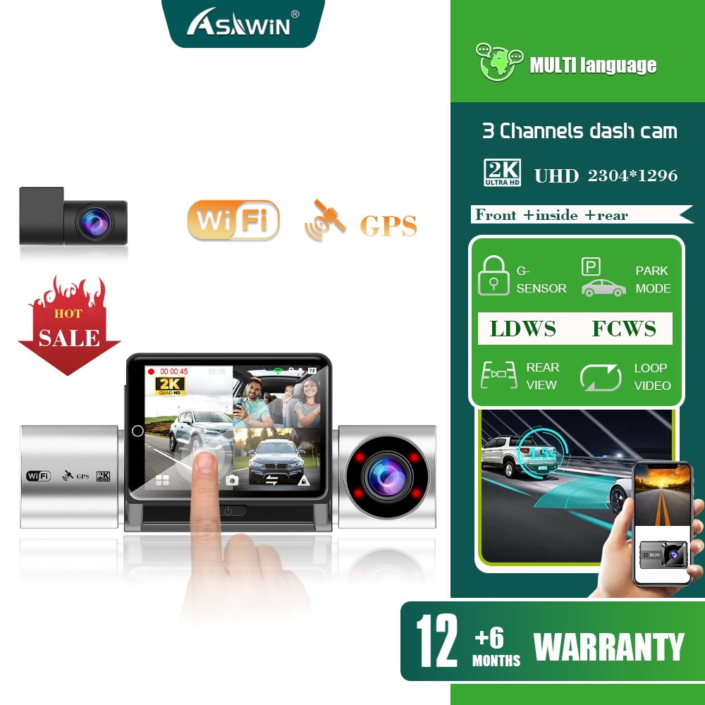 3 channels 2K Car Camera Wifi Gps ADAS dash cam Asawin 2.45" Touch Ips ...