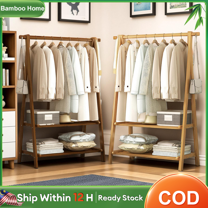 【Ready Stock】Bamboo Clothes Rack Foldable 66/86/116CM Rak Baju Murah ...