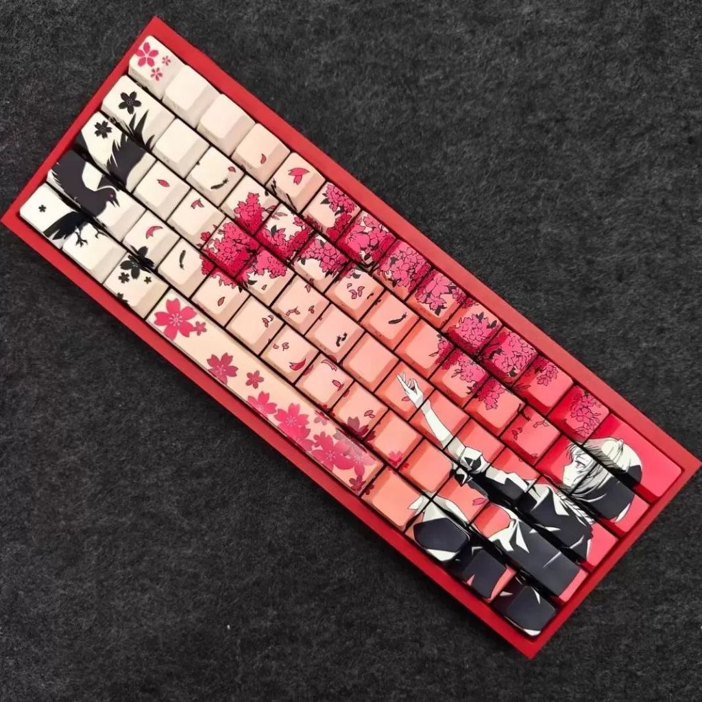 WOMIER 129 Keys Sakura Raven Keycaps Dye-Sublimation Cherry Profile Key Caps for Wooting60he ...