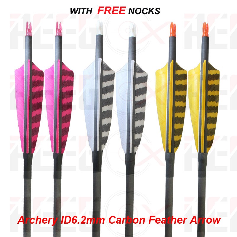 Archery ID6.2mm Carbon Shaft Spine350-1000 Feathers Fletching(12 pcs ...