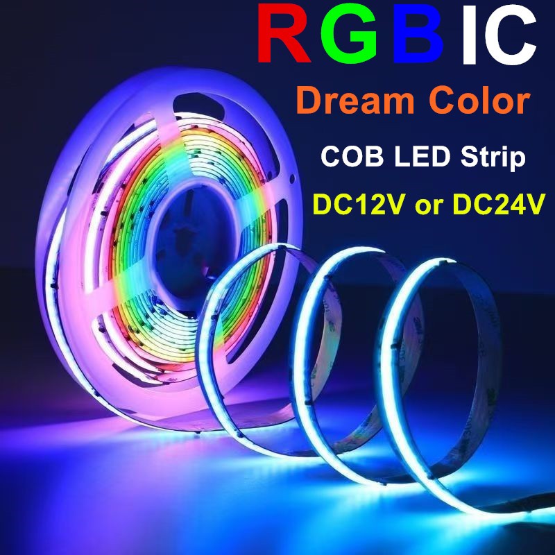 WS2811 COB RGB IC LED Strip Lights DC12V 24V Smart Color Changing Tape ...