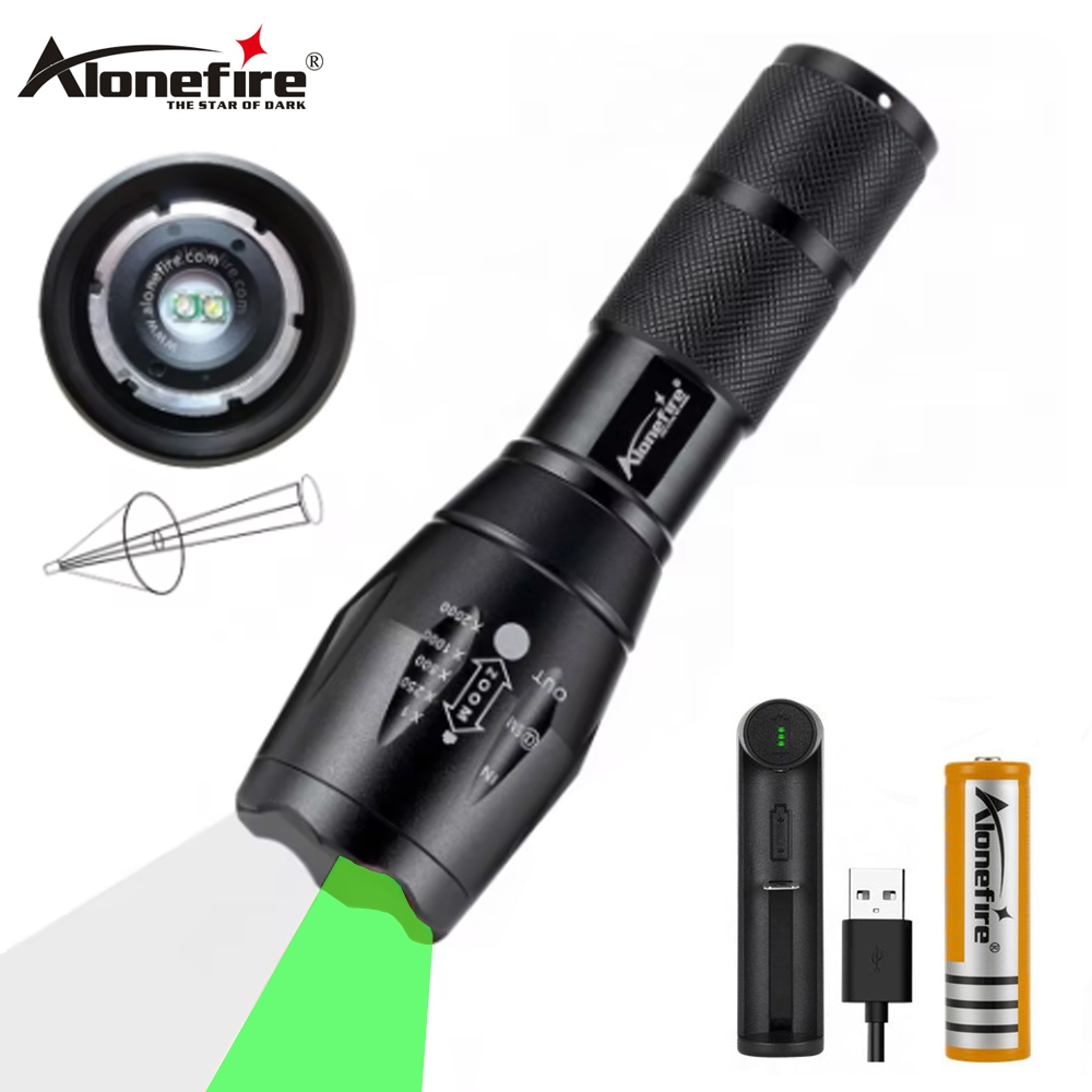 Alonefire G700-WG 2 In 1 White+Green Light LED Flashlight Bright Waterproof Zoom For Outdoor ...