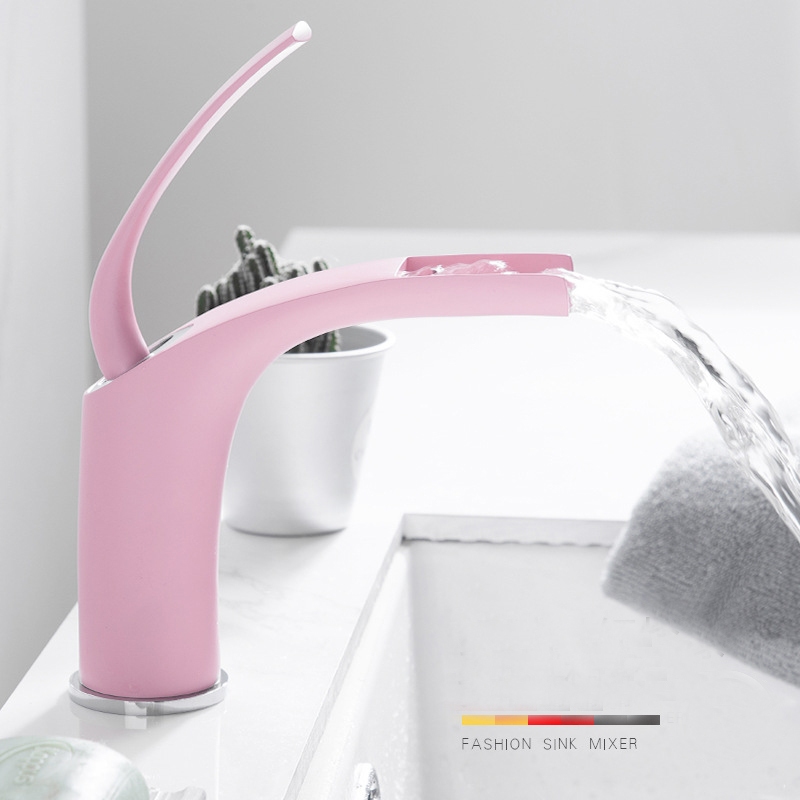 Pink stainless steel hot and cold water faucet wash basin waterfall ...