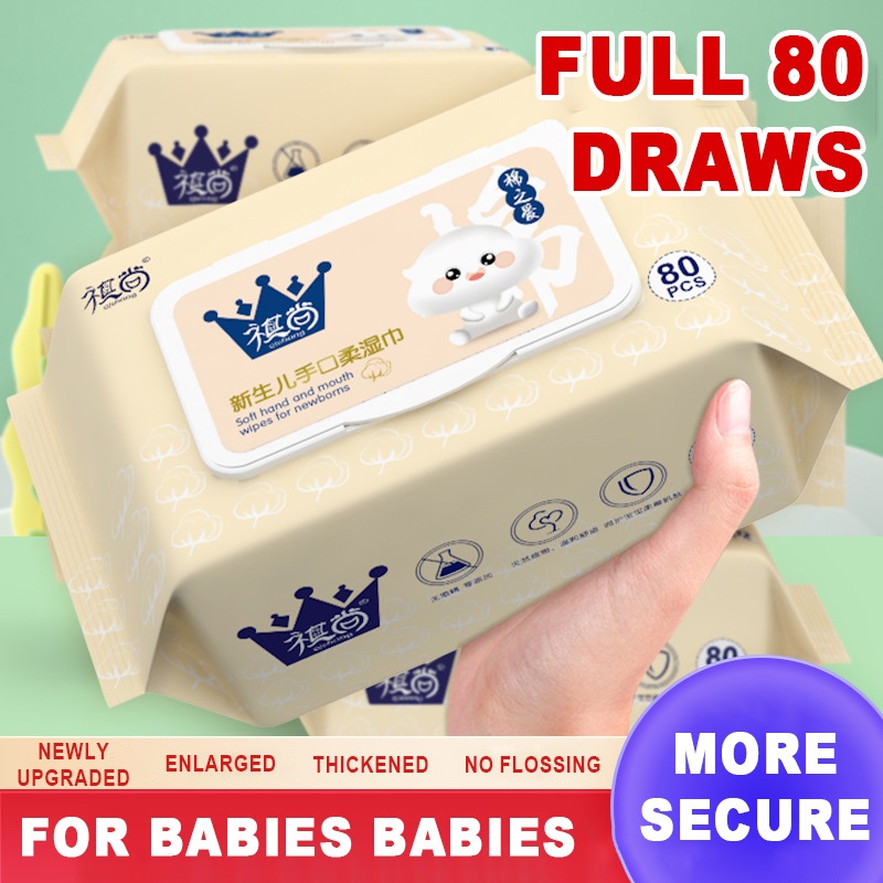 80PCS NON ALCOHOL BABY WIPES / BABY WET TISSUE ANTI BACTERIAL ALCOHOL ...