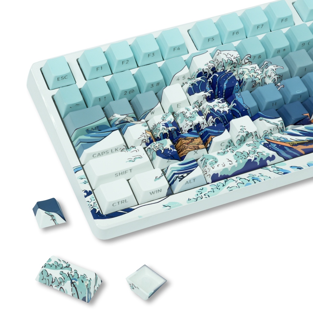 WOMIER Side Printed Keycaps 131 Keys Sea Wave Blue Dye-sub PBT Key Caps ...