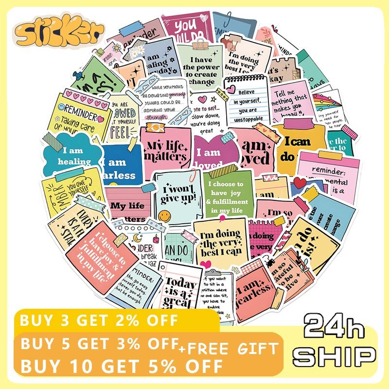 50pcs Motivational Sticker Cute Cartoon Self-affirmation Sticker For ...