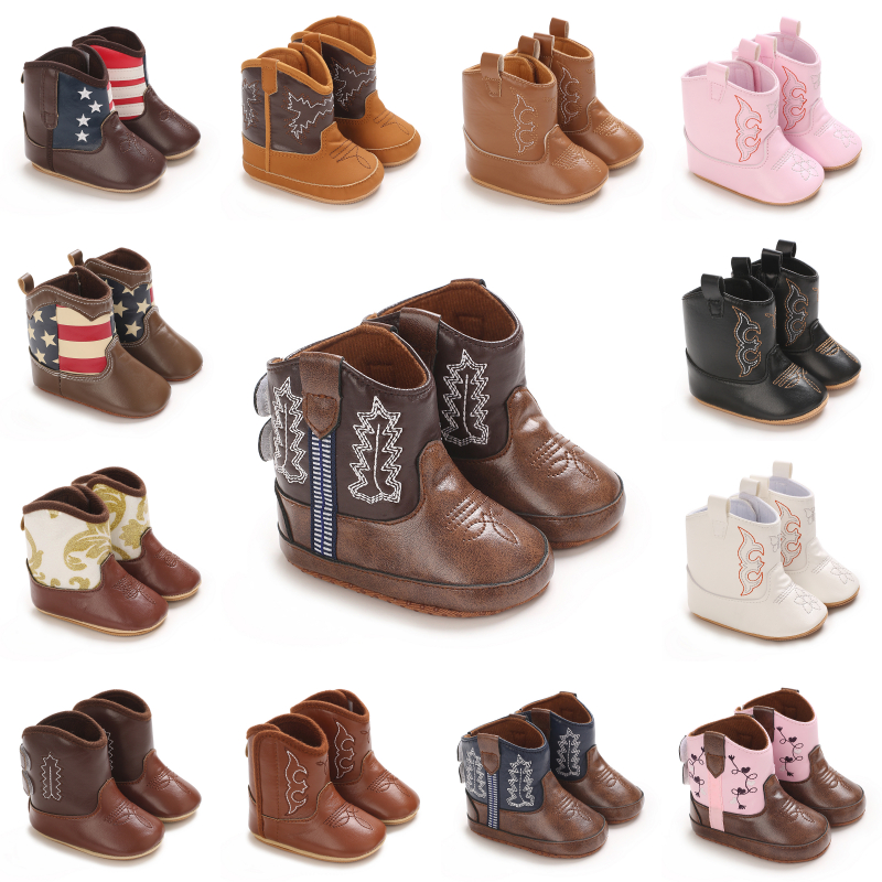 0-18 Months Baby Boots Western Cowboy Boots High Top PU Leather Boots ...