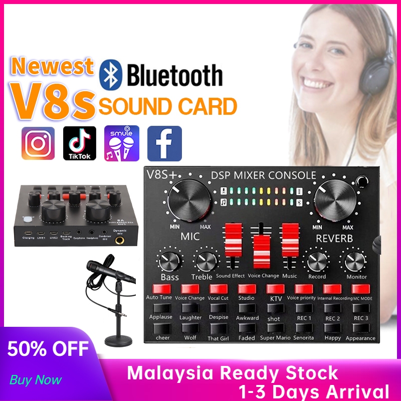 【5 Years Warranty】V8 Sound Card Microphone V8S sound card full set DPS Mixer Live Sound Card ...