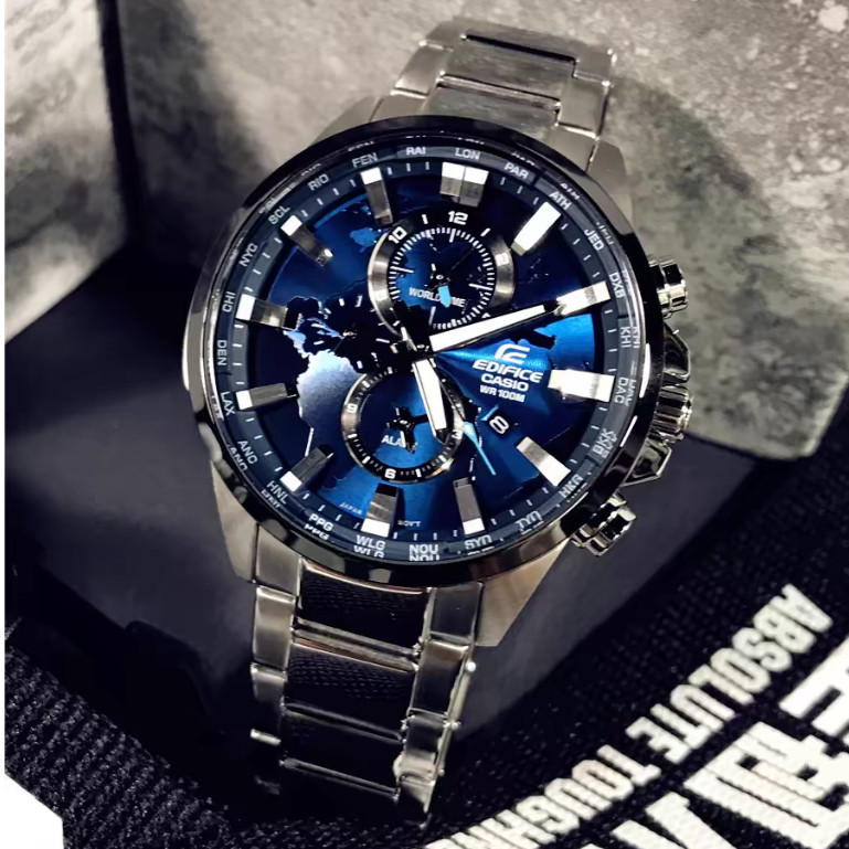 Original CASIO Edifice World Map Series Fashion Business Watch Quartz ...