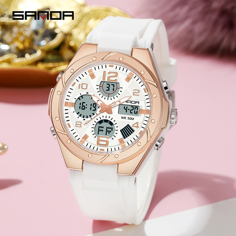 SANDA Waterproof Military Quartz LED Multi-Function Women Watch 6062 ...