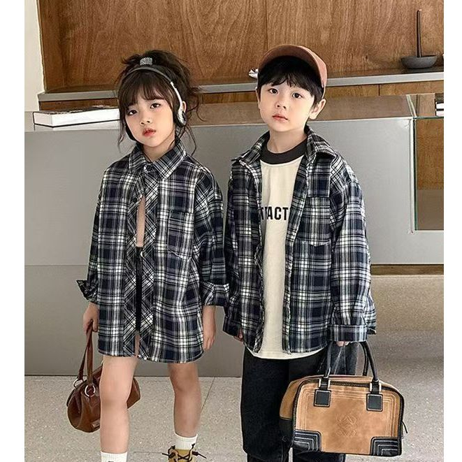 Girls Checked Shirt Children Pure Cotton Shirt 2024 New Style Spring ...