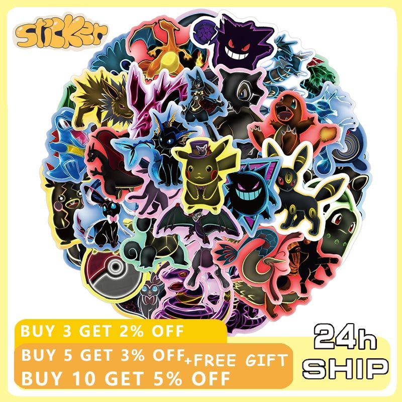 60pcs Neon Pokemon Stickers Anime Graffiti Decorative Decals for Laptop ...