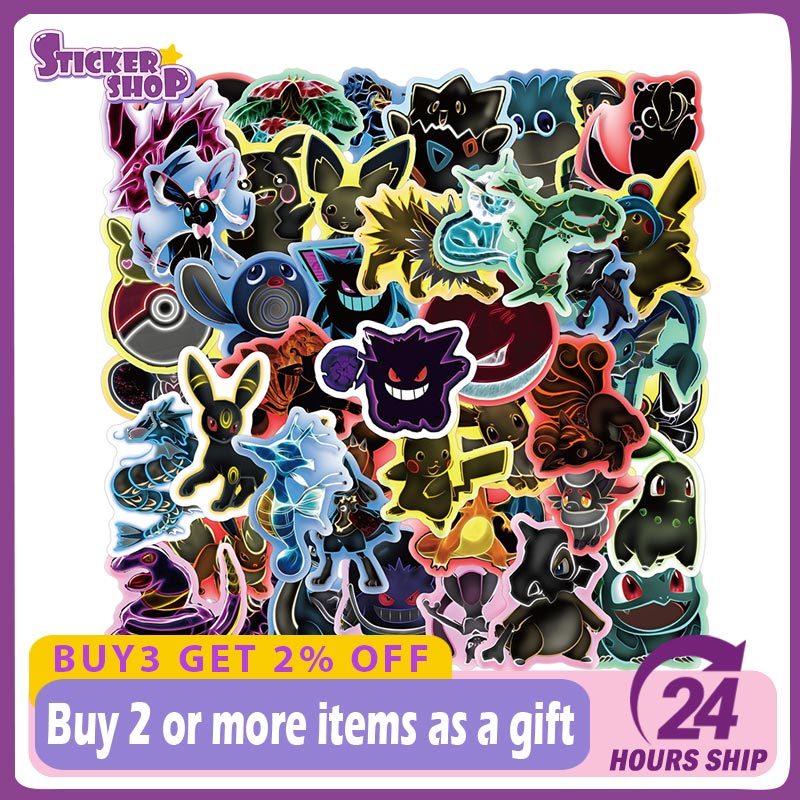 60PCS Neon Pokemon Stickers Cartoon Decals DIY Phone Notebook Laptop ...