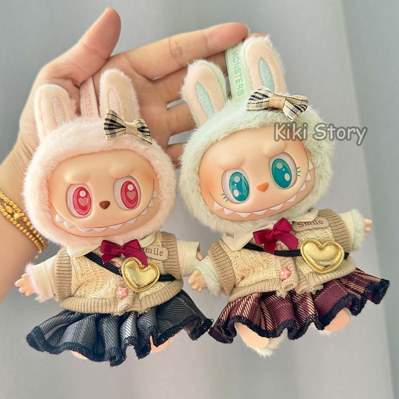 New Labubu V2 Clothes JK Dress Knit Cardigan School Uniform 17CM LABUBU Macarons BJD Bao-ao Doll ...