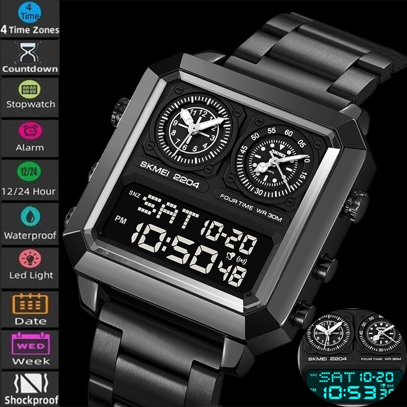 Skmei Multiple Time Zone Digital Analog Display Mens Quartz Bracelet ...