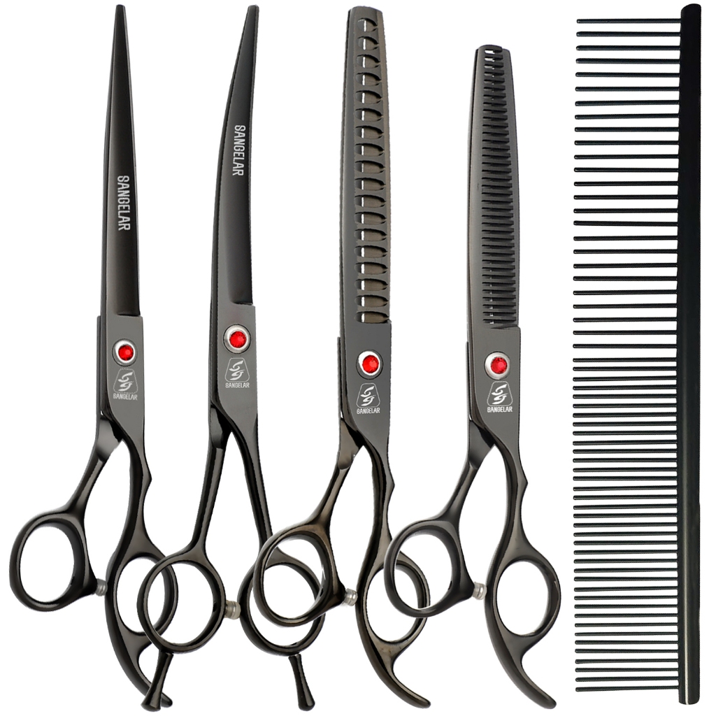 Sangelar 7 inch Pet Grooming Scissors Set, Professional Cat and Dog ...