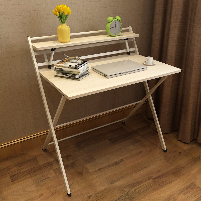 Folding Computer Desk No Assembly Required 2 Tier Computer Desk with ...