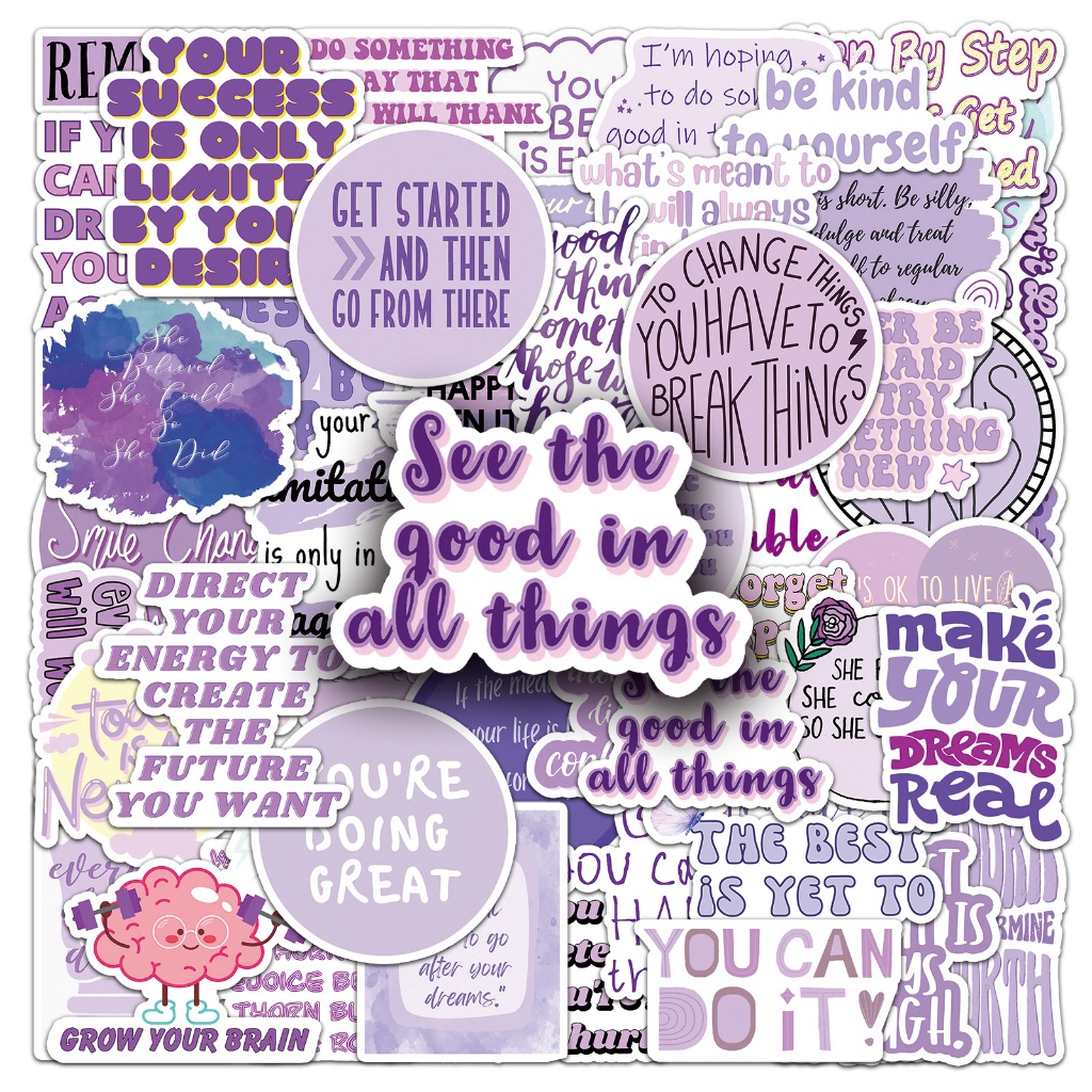 Ins style 50 Piece Inspirational English Slogan Purple Stickers ...