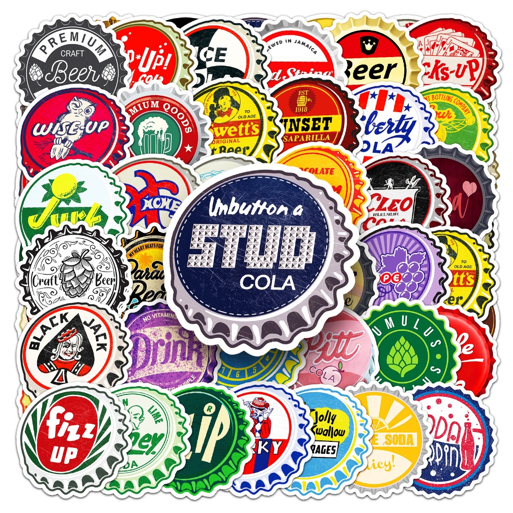 Funny 50 Piece Beer Bottle Cap Stickers Waterproof DIY For Phones ...