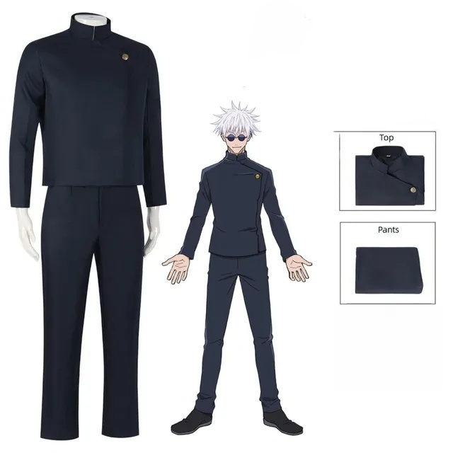 Gojo Satoru Cosplay Costume Anime Navy Blue Uniform Wig Suit Halloween ...