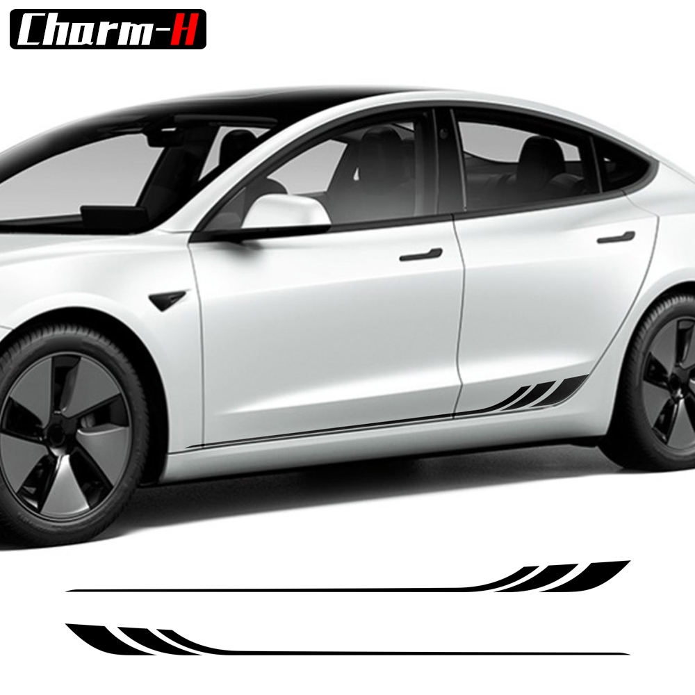 2pcs for Tesla Model 3 2017-2023 Car Racing Stripes Decals Door Side ...