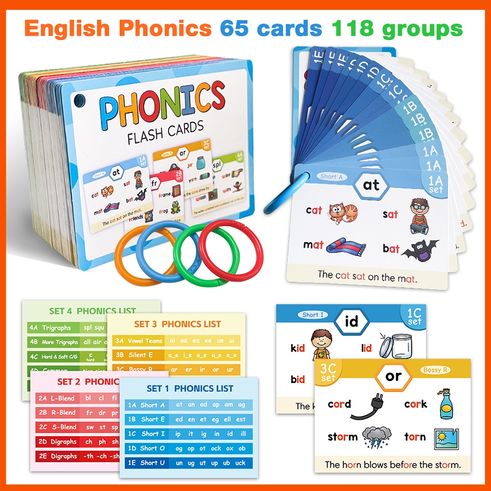 65 Cards English CVC Phonics Flashcards 118 Groups Learn to Read in 20 ...