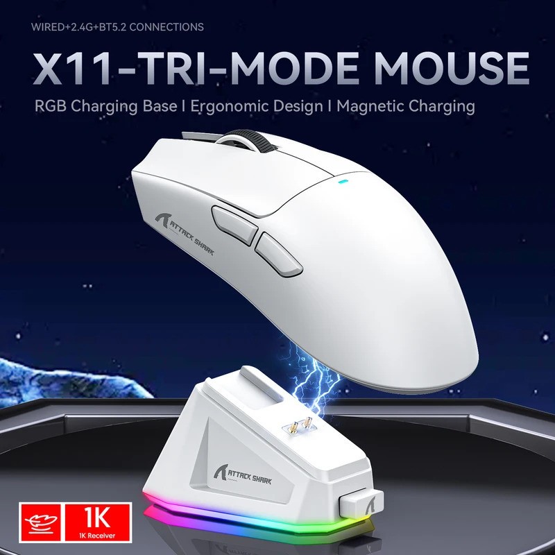 Attack Shark X11 Bluetooth Wireless Mouse Three Mode 2.4G PAW3311 RGB ...