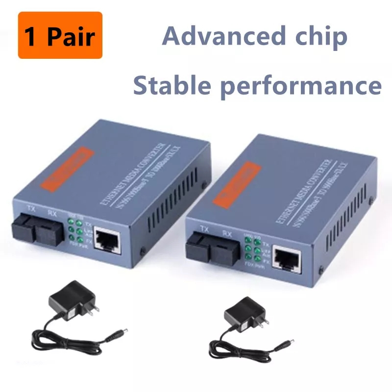Gigabit Fiber Optic Media Converter LAN RJ45 1Gbps HTB-GS-03 1000Mbps Single Mode SC Extender ...