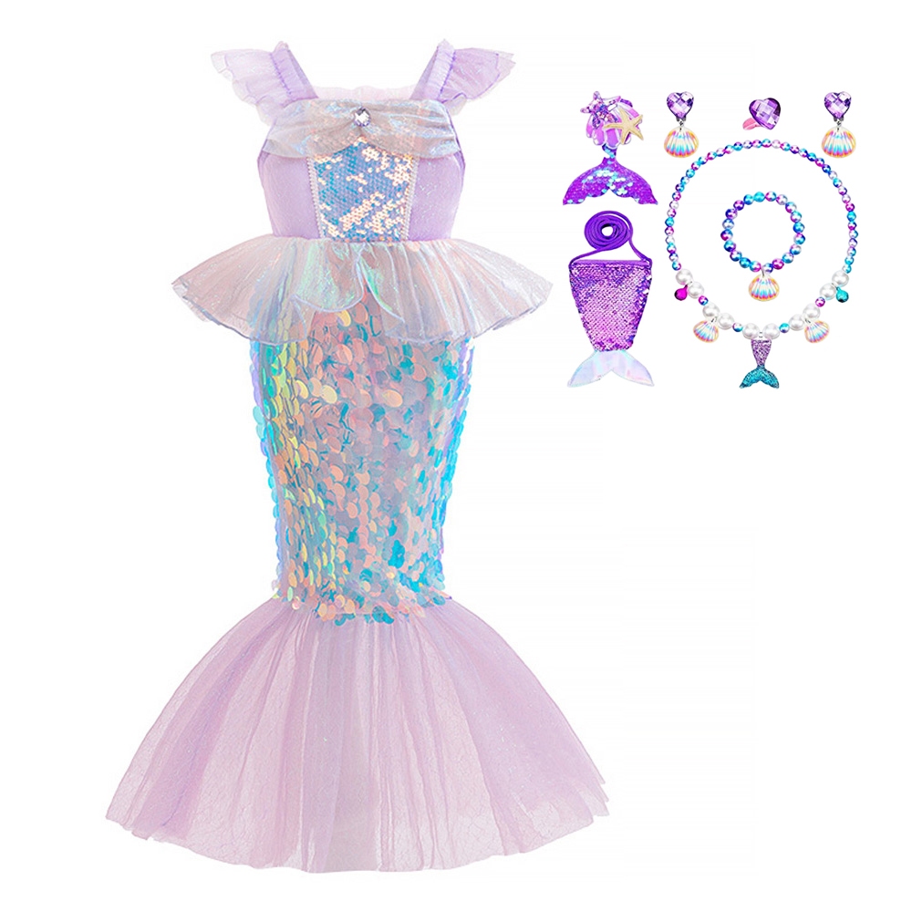 Girls' Mermaid Ariel Princess Dress Sequin Halloween Costume New ...