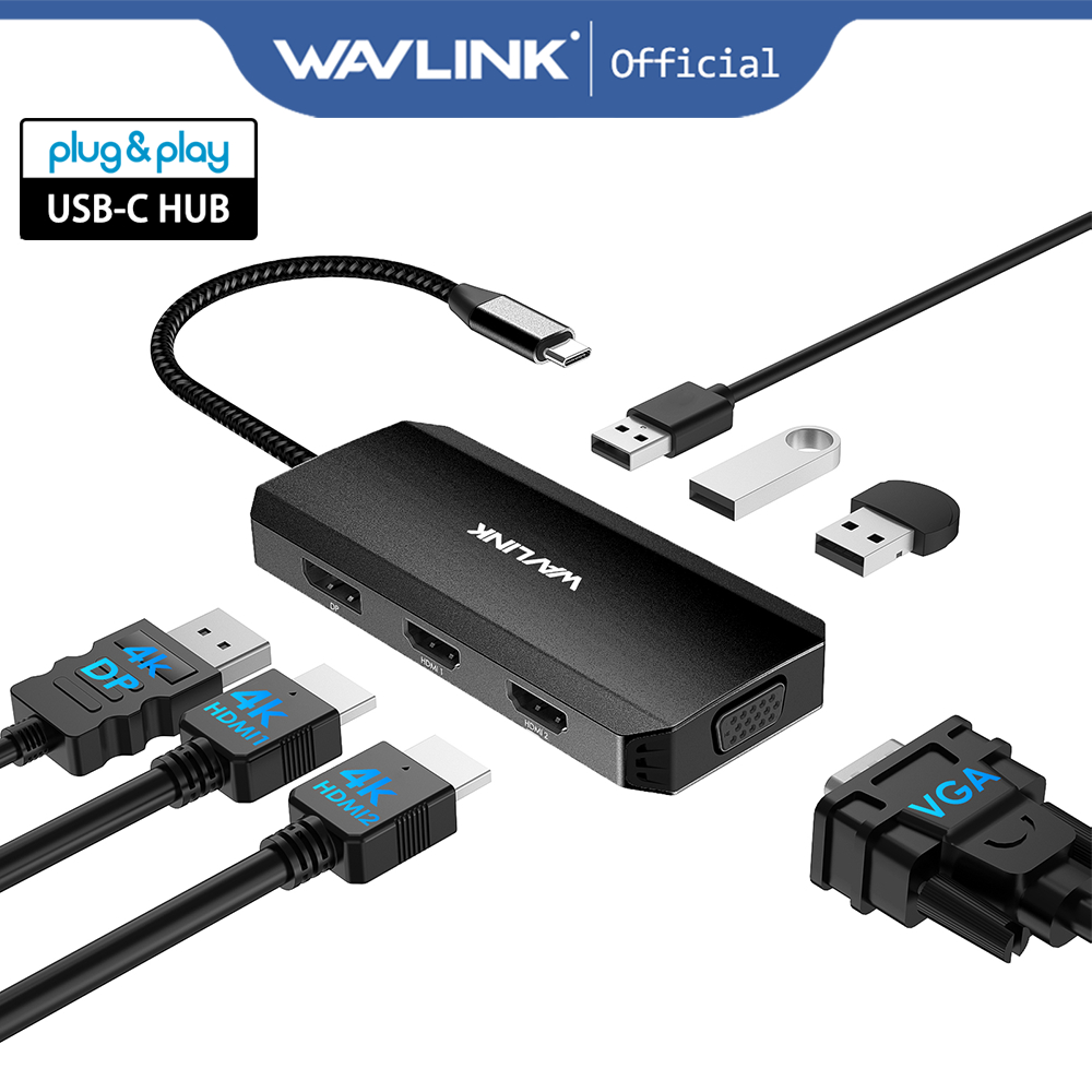 WAVLINK USB C Laptop Docking Station Quad Monitor 7-IN-1 Multiport ...