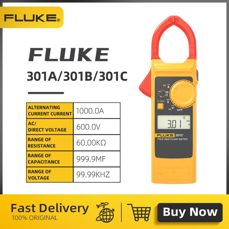 Fluke 301A/301B/301C Clamp Meter Measures AC/DC Voltage,AC/DC Current ...